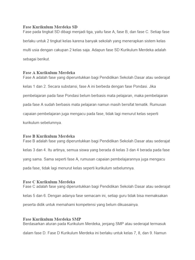 Arti Fase Pada Kurikulum Merdeka | PDF | Karier & Perkembangan