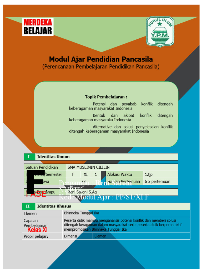 Modul Ajar PP Fase F (Bhineka Ggal Ika) Reni | PDF