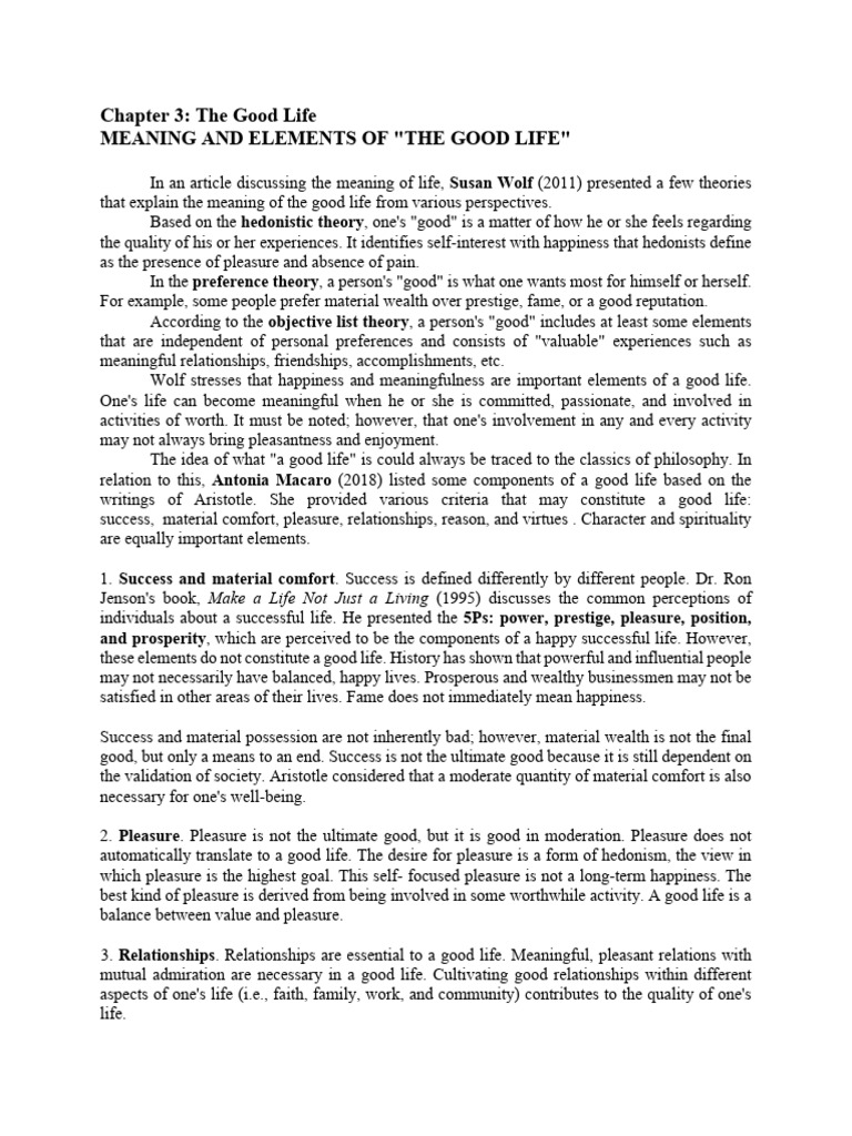 Unit 2 - Chapter 3 The Good Life | PDF | Pleasure | Happiness