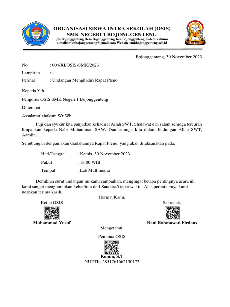 Surat Undangan Osis | PDF