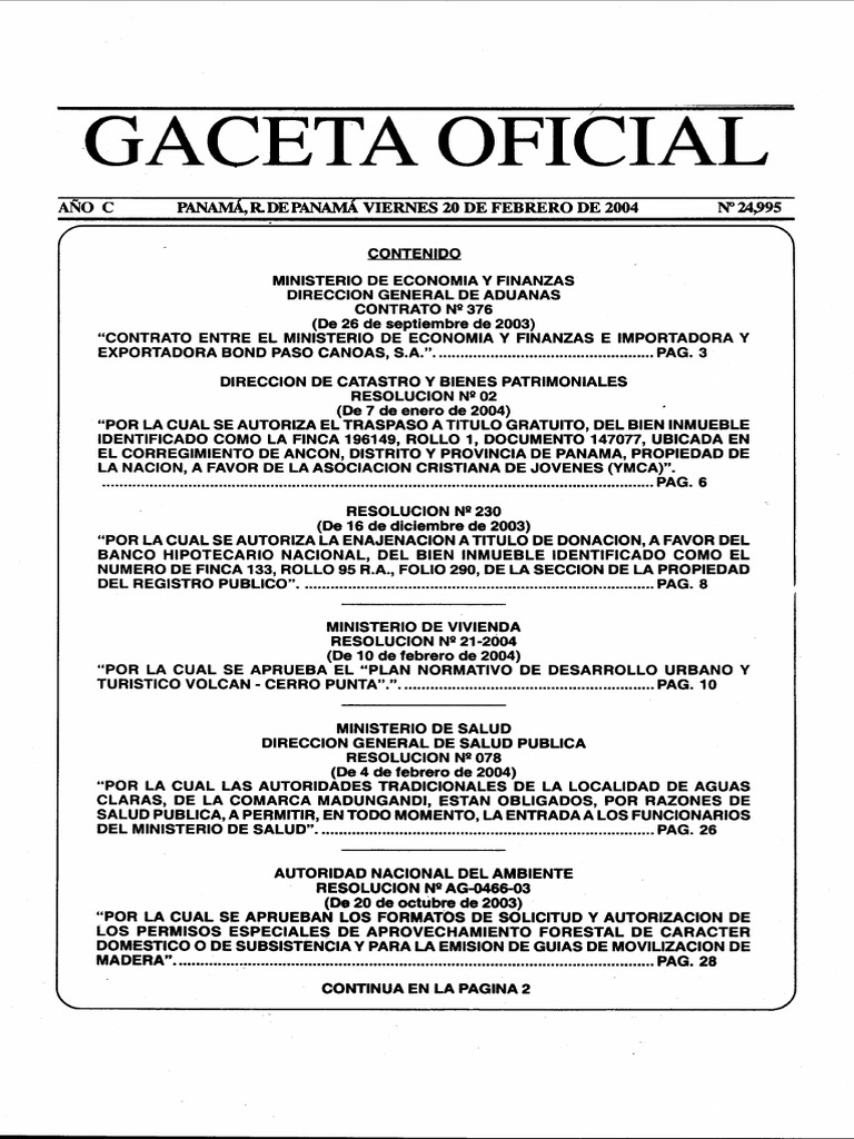 Gaceta Oficial Plan de Ordenamiento de Volcan y Tierras Altas | PDF