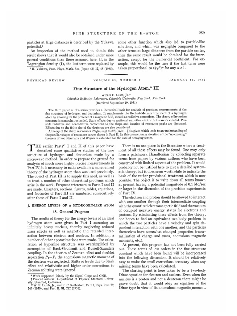 Fine Structure of Hydrogen Atom Analysis | PDF | Quantum Mechanics ...