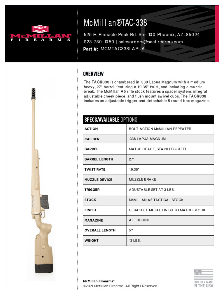 McMillan Firearms Spec Sheet TAC338 | PDF