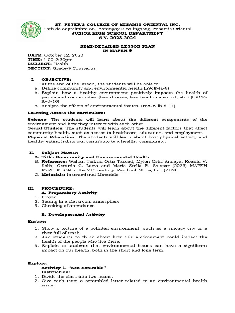 Lesson Plan Health 9 | PDF | Brainstorming | Cognition