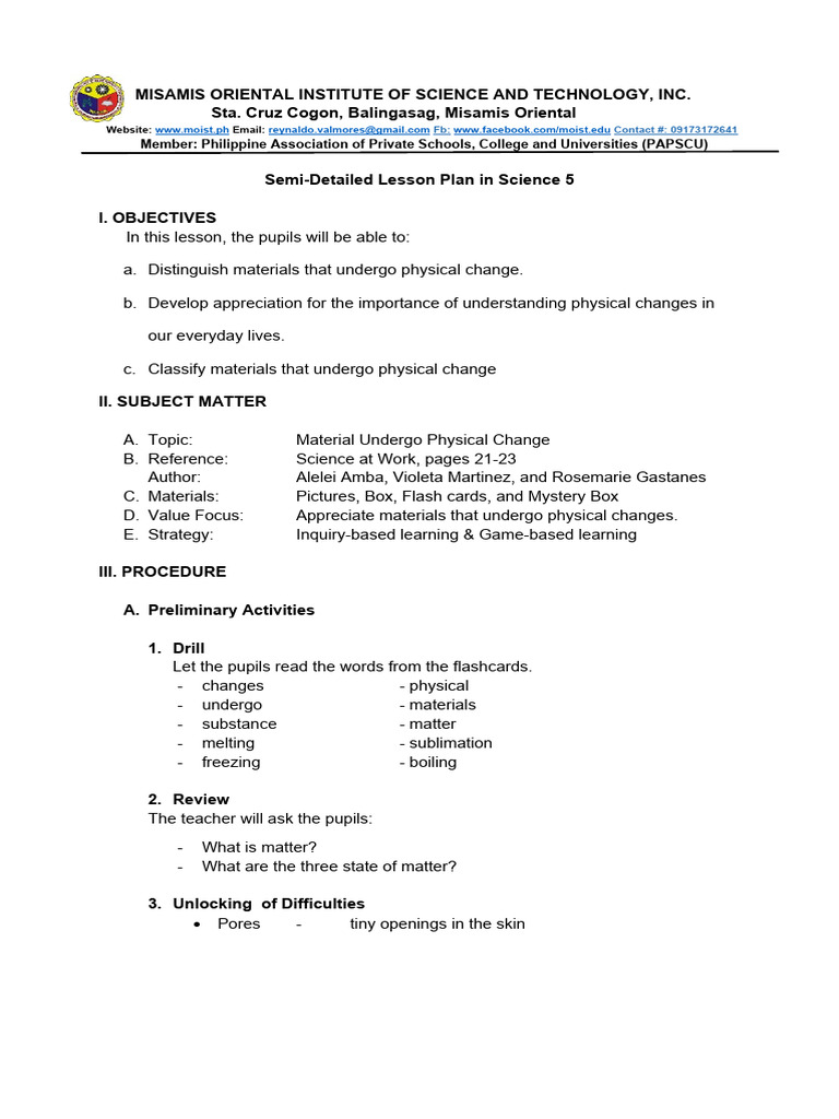 Science Lesson Plan | PDF | Matter | Liquids