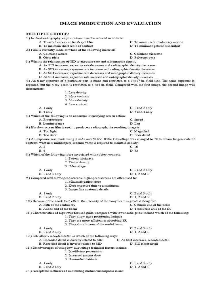 Part 2 Post Test Din Cdo 1 100 | PDF | Radiography | X Ray