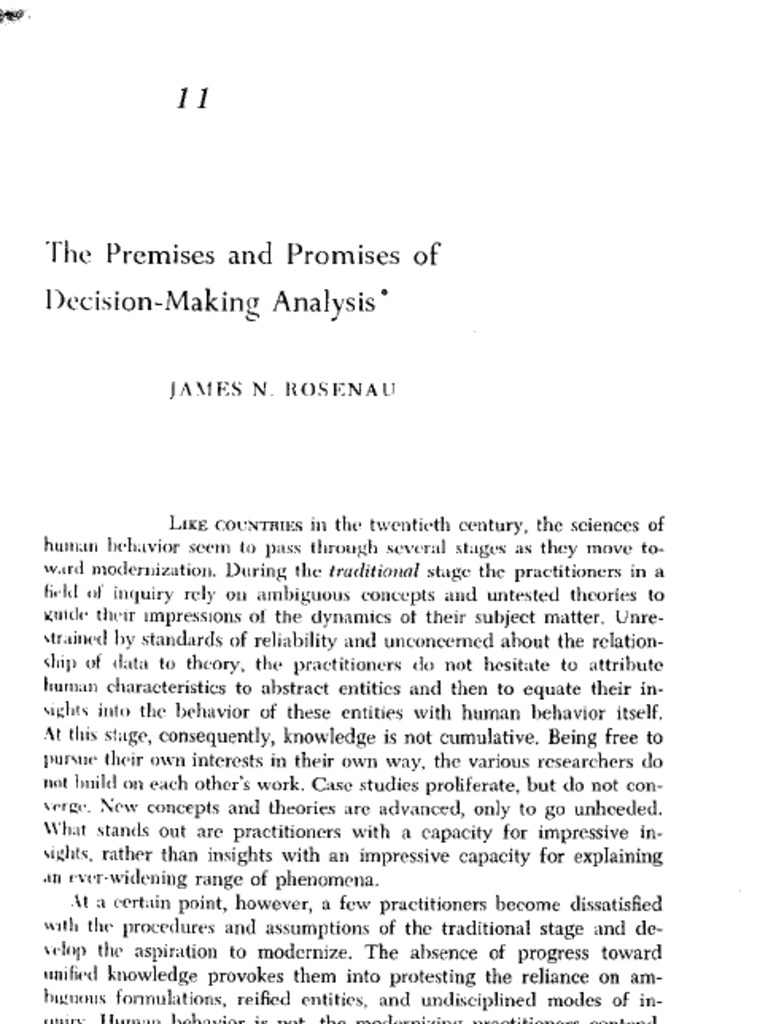 The Premises and Promises of Decision Making Analysis - Rosenau | PDF