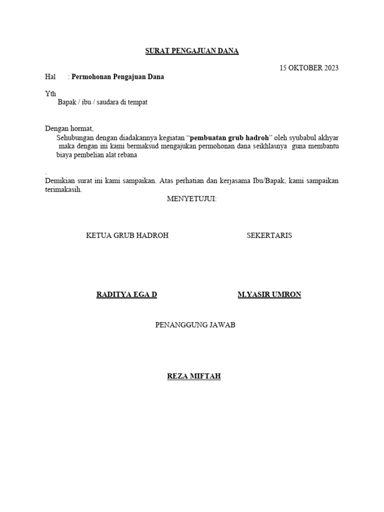 Format Surat Permohonan Dana Kegiatan ORMAWA | PDF