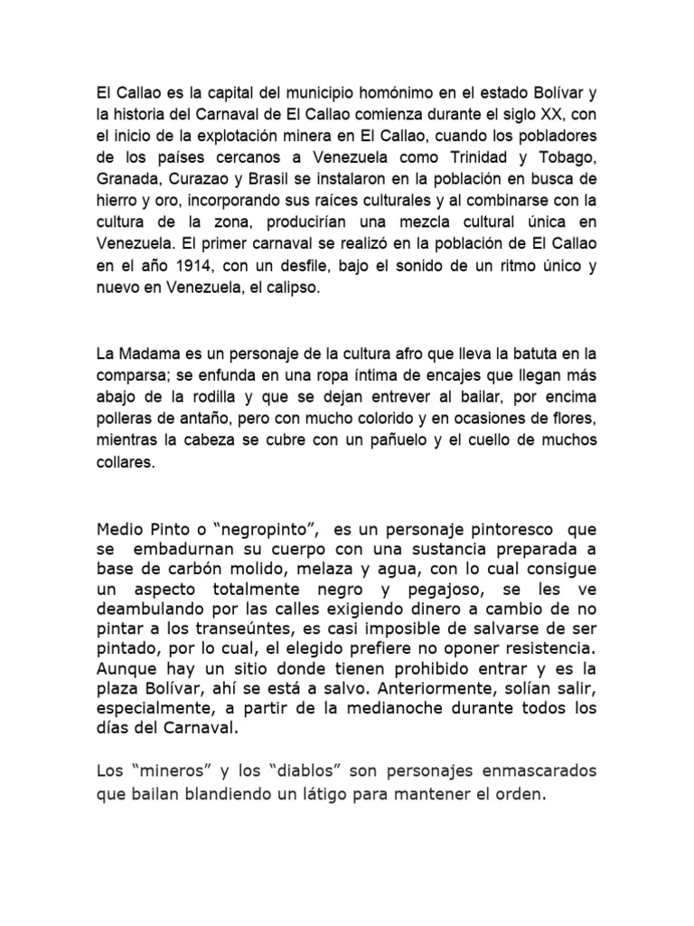 Carnaval de El Callao: Patrimonio Cultural | PDF