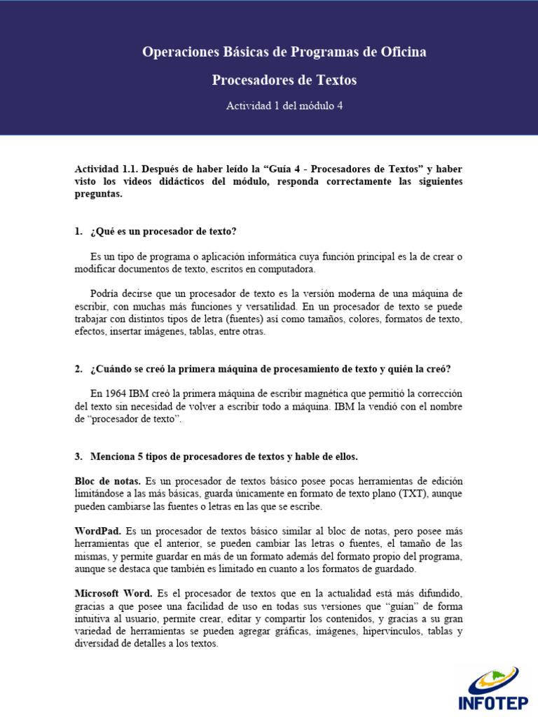 Infotep (Act. 1 - Mod. 4) | PDF | Microsoft Word | Archivo de computadora