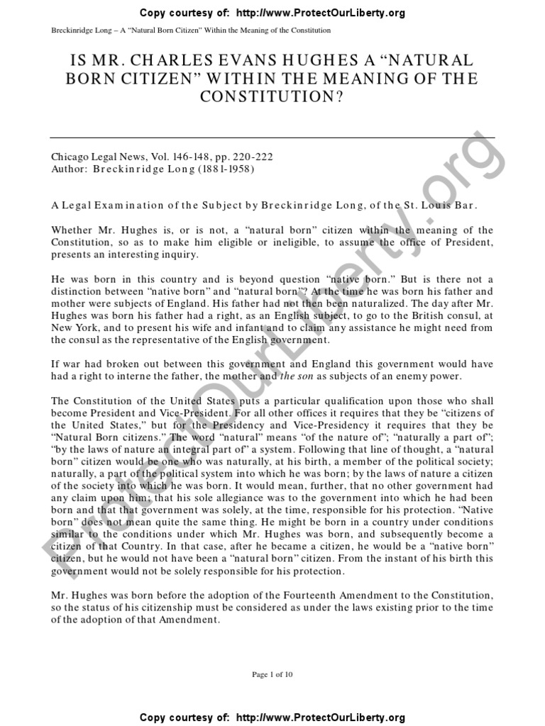 Hughes: Natural Born Citizen Debate | PDF | Naturalization | Citizenship