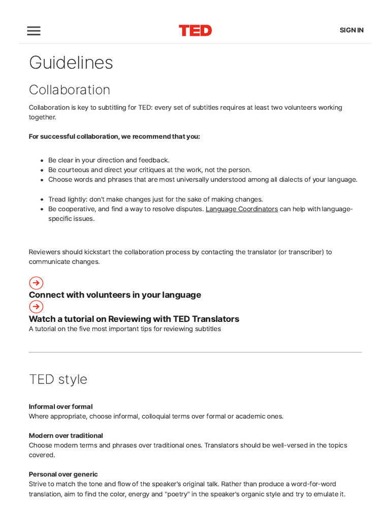 TED Translators Guidelines for Subtitling | PDF | Translations ...