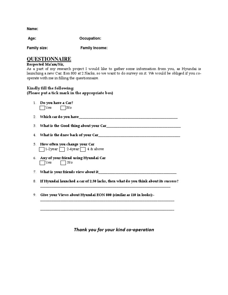 Questionnaire For New Car | PDF
