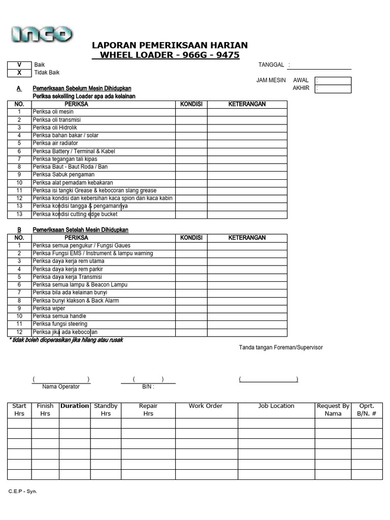 Pre - Opt - Checklist - W.LOADER 9475 | PDF