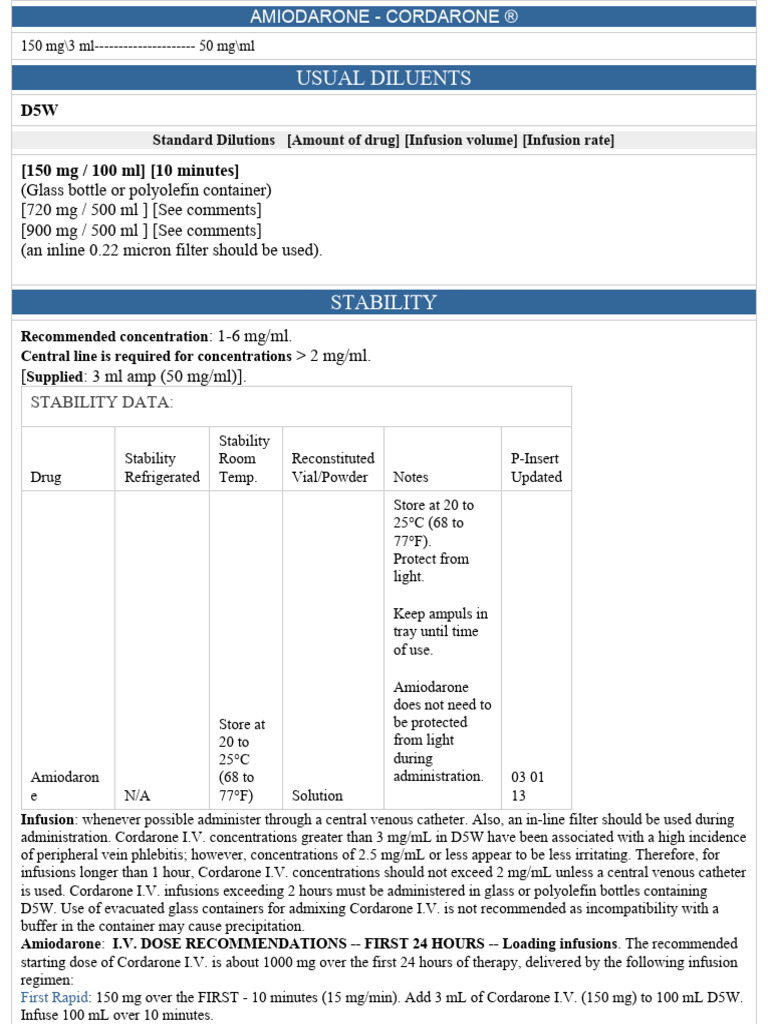 Amiodarone | PDF | Intravenous Therapy | Health Care