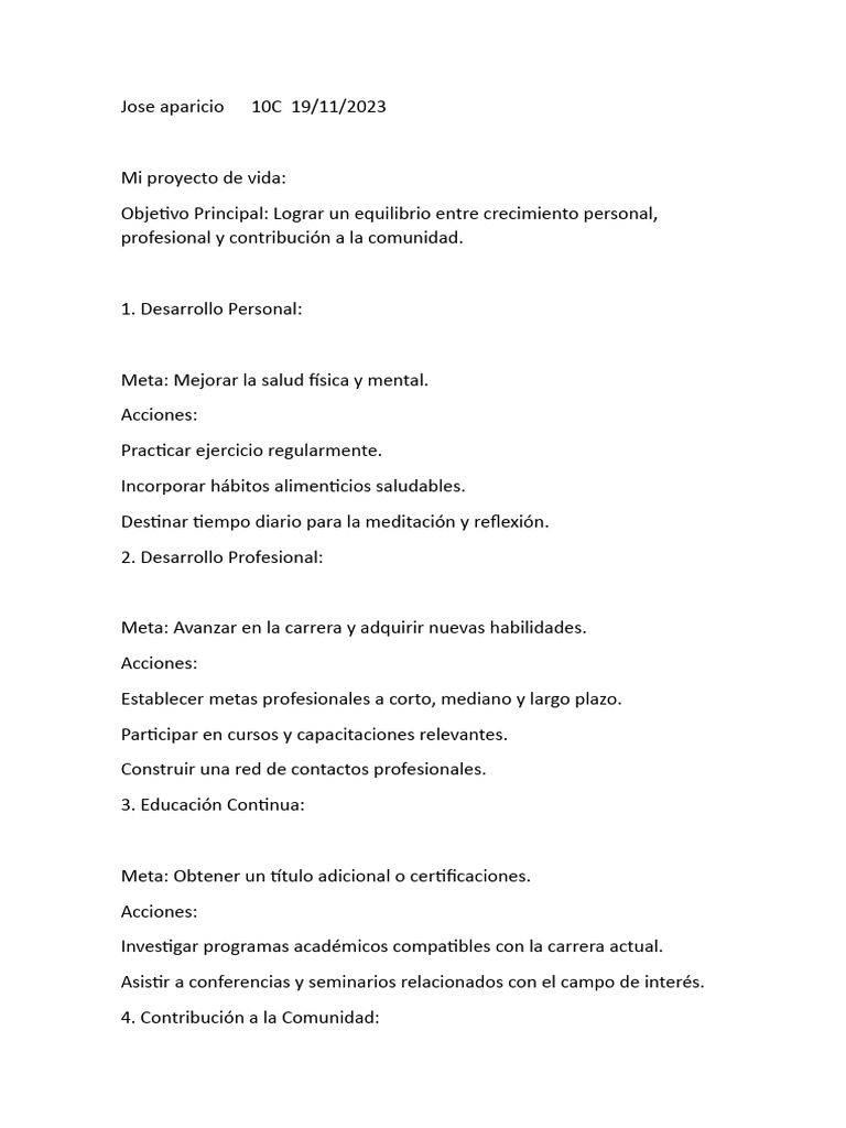 Proyecto de Vida Jose Aparicio 10c | PDF | Autosuperación | Estilo de vida