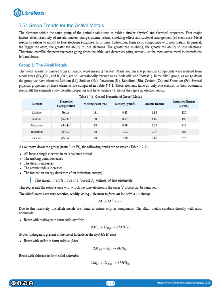 Metals Summary - Libre Texts | PDF | Ion | Chlorine