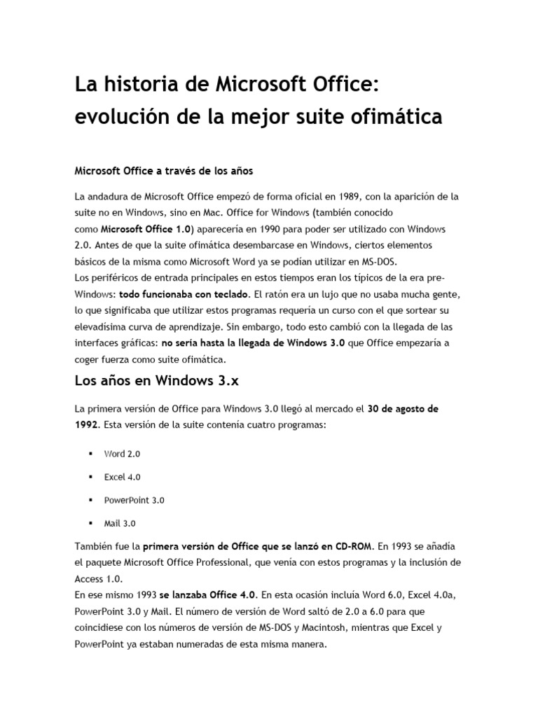 La Historia de Microsoft Office | PDF | Microsoft Office | Microsoft