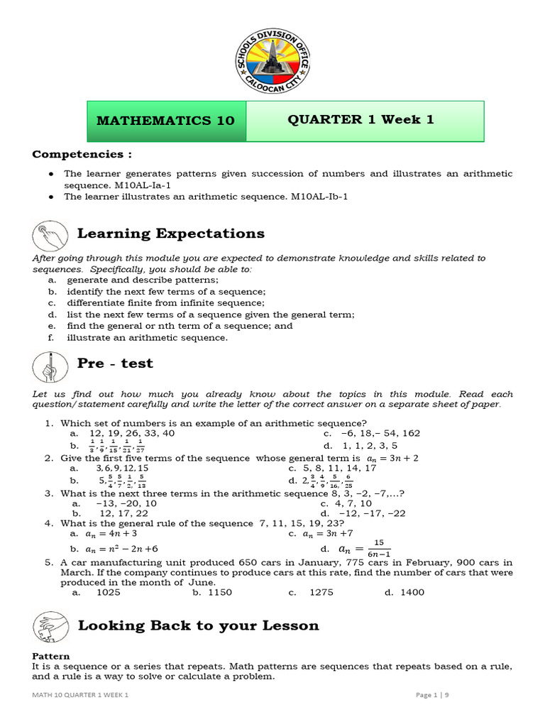 Math 10 Q1 Week 1 | PDF | Mathematical Concepts | Mathematical Objects