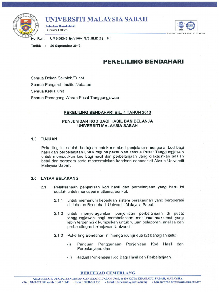 Pekeliling Bendahari Bil4 Tahun 2013 | PDF