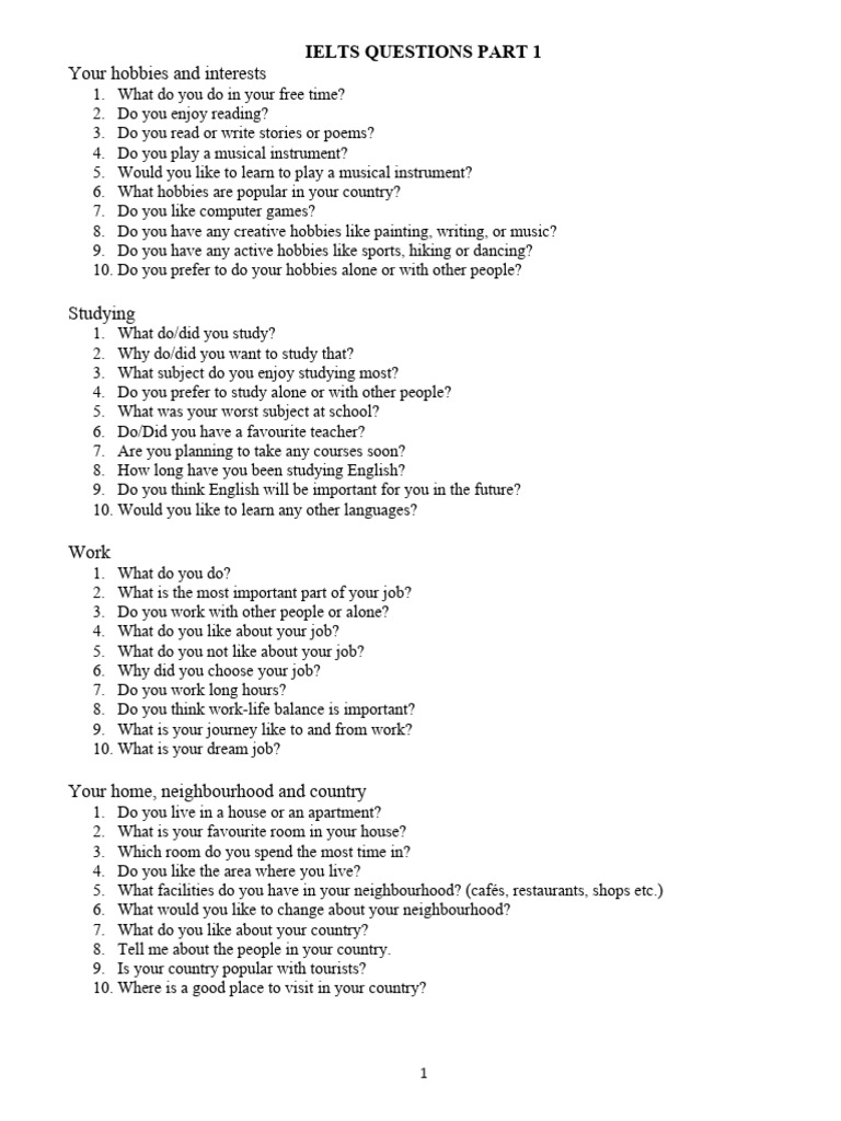 IELTS Qs PART 1 | PDF | Meal | Sports