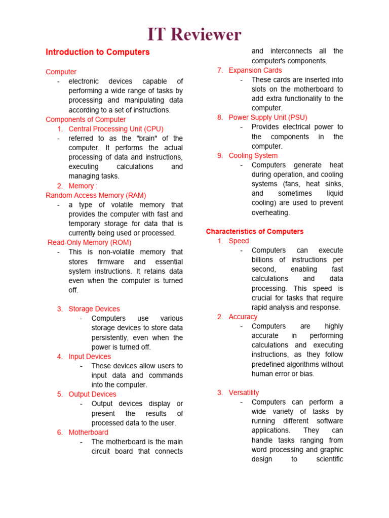 IT Reviewer | PDF | Computer Data Storage | Operating System