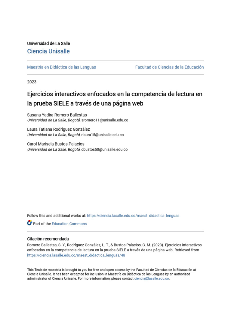 Ejercicios Interactivos Enfocados en La Competencia de Lectura en La Prueba SIELE | PDF ...