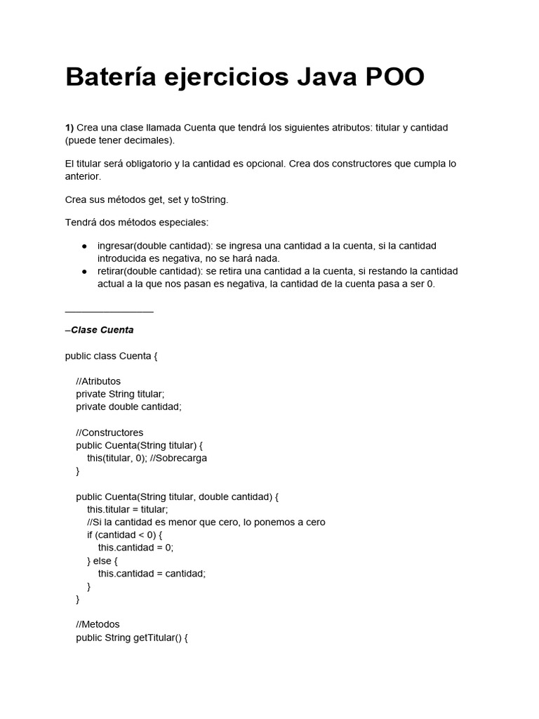 Bateria Ejercicios Java POO (RESUELTOS) | PDF | Constructor (Programación Orientada a Objetos ...