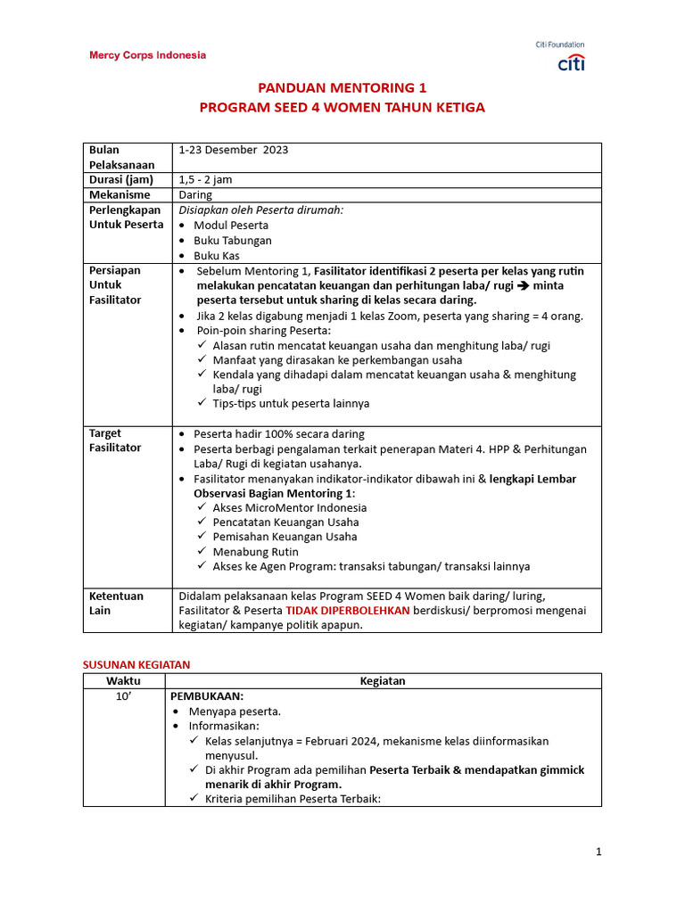 03a. Panduan Mentoring 1 - Desember 2023 | PDF