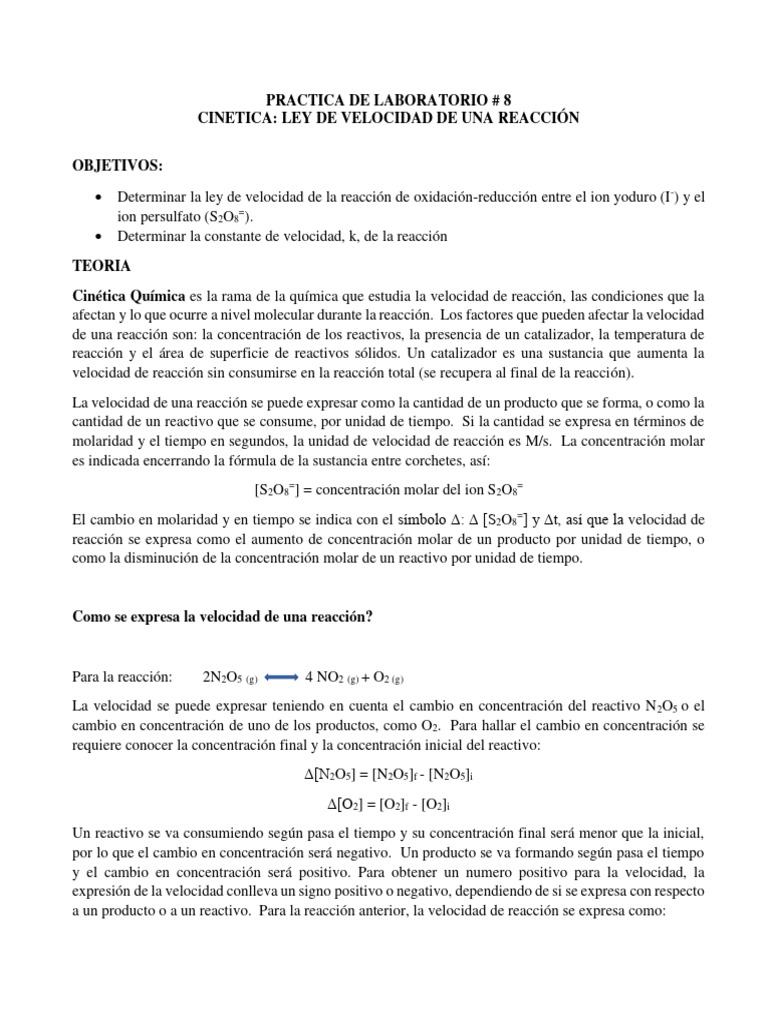 Cinética de Reacciones Químicas | PDF | Reacciones químicas | Cinética química