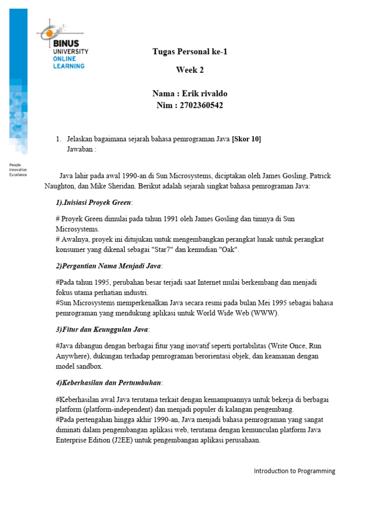 Sejarah dan Struktur Pemrograman Java | PDF