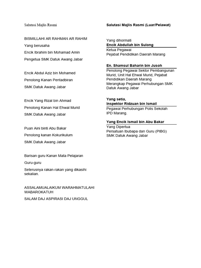 Salutasi Majlis Rasmi | PDF