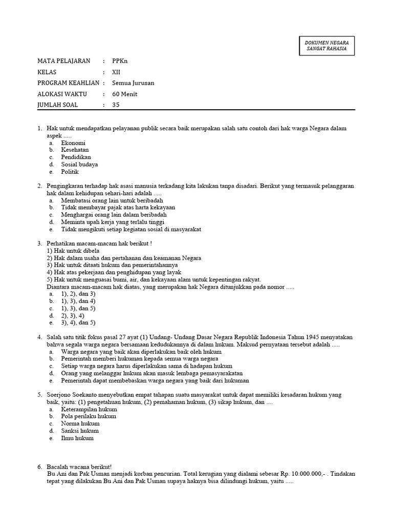 Naskah Soal Kelas XII PPKN BLM Edit | PDF