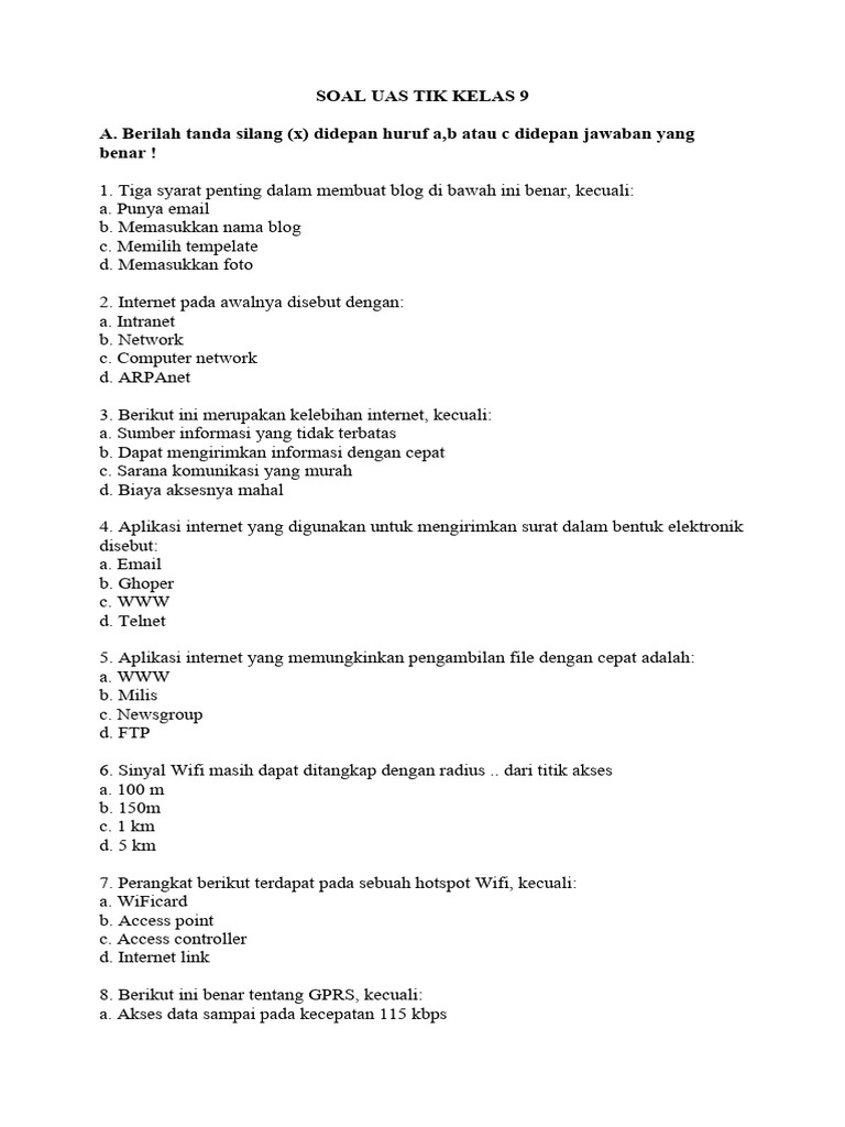 Soal UAS TIK Kelas 9 SMP MTs Semester Ganjil | PDF | Bisnis | Teknologi & Rekayasa