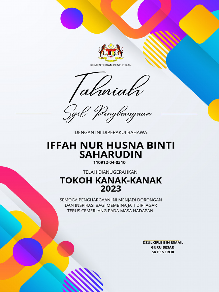 Penghargaan Tokoh Kanak-Kanak 2023 | PDF