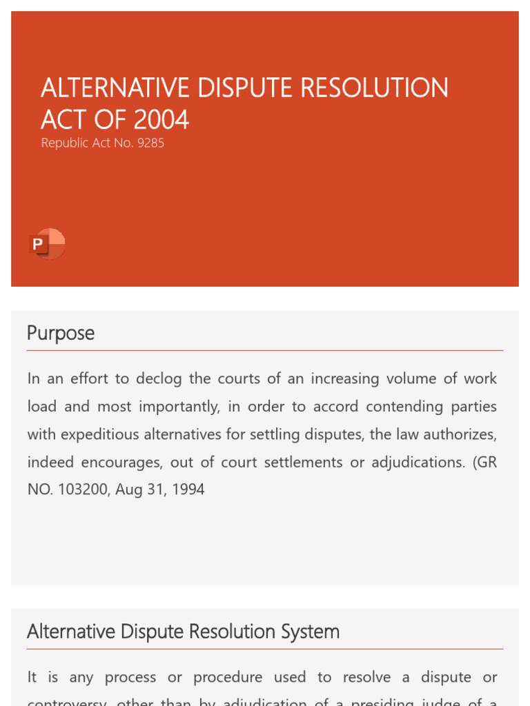 Alternative Dispute Resolution Act of 2004 | PDF | Alternative Dispute Resolution | Mediation