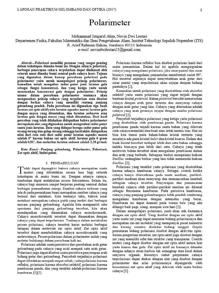Gelombang Dan Optika - 1 Polarimeter | PDF