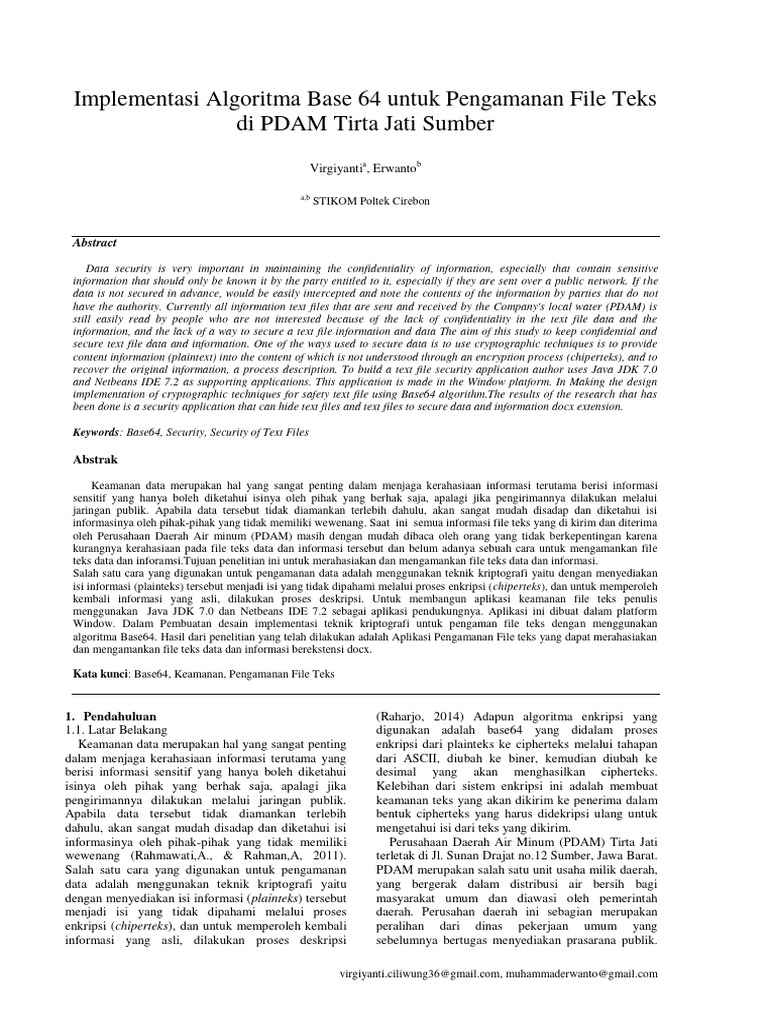 6 Implementasi Algoritma Base 64 Untuk Pengamanan File Teks Di PDAM | PDF | Kriptografi | Komputasi