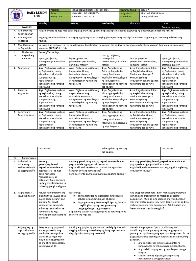 DAILY LESSON LOG - ARALING PANLIPUNAN Q1-Week7-8 | PDF