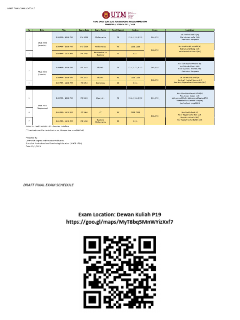 UTM Bridging Programme Exam Schedule | PDF
