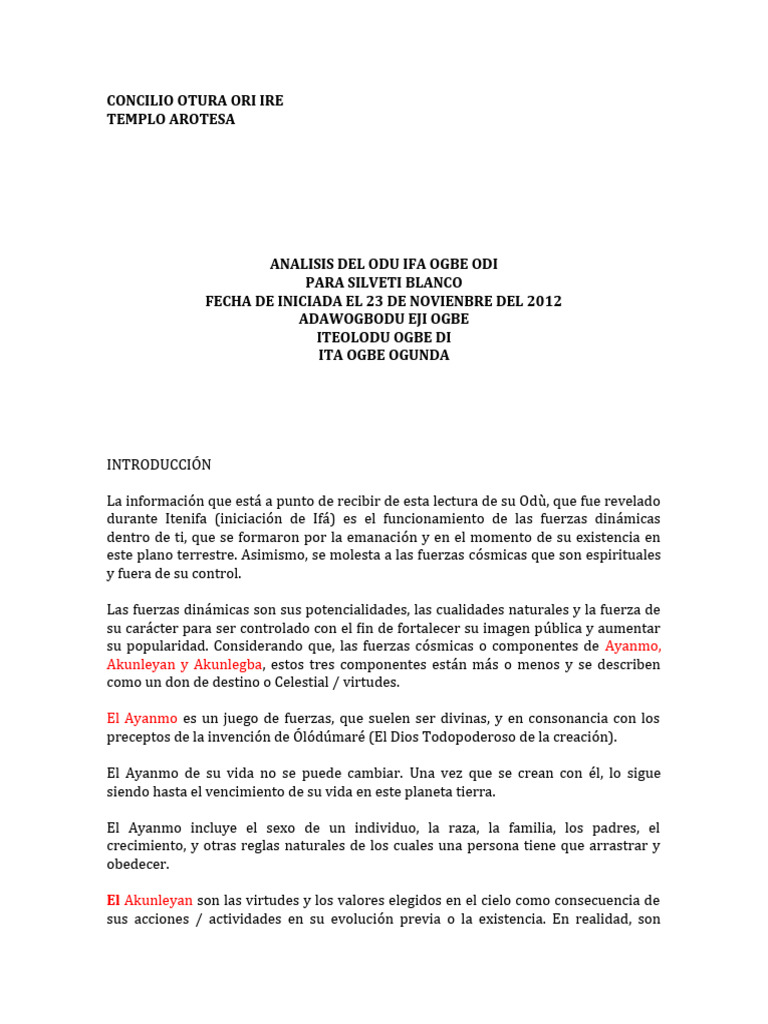 Análisis del Odu Ifá Ogbe Odi | PDF | Artes del Lenguaje y Comunicación