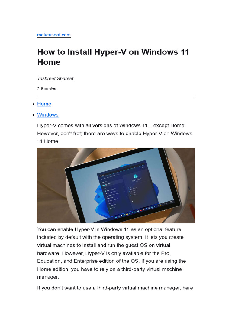 How To Install Hyper-V On Windows 11 Home - MakeUseOf | PDF | Hyper V | Microsoft Windows
