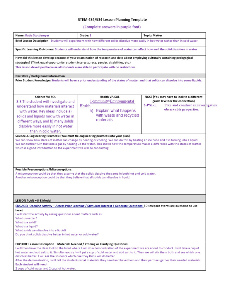 5e Lesson Planning Template | PDF | Water | Learning