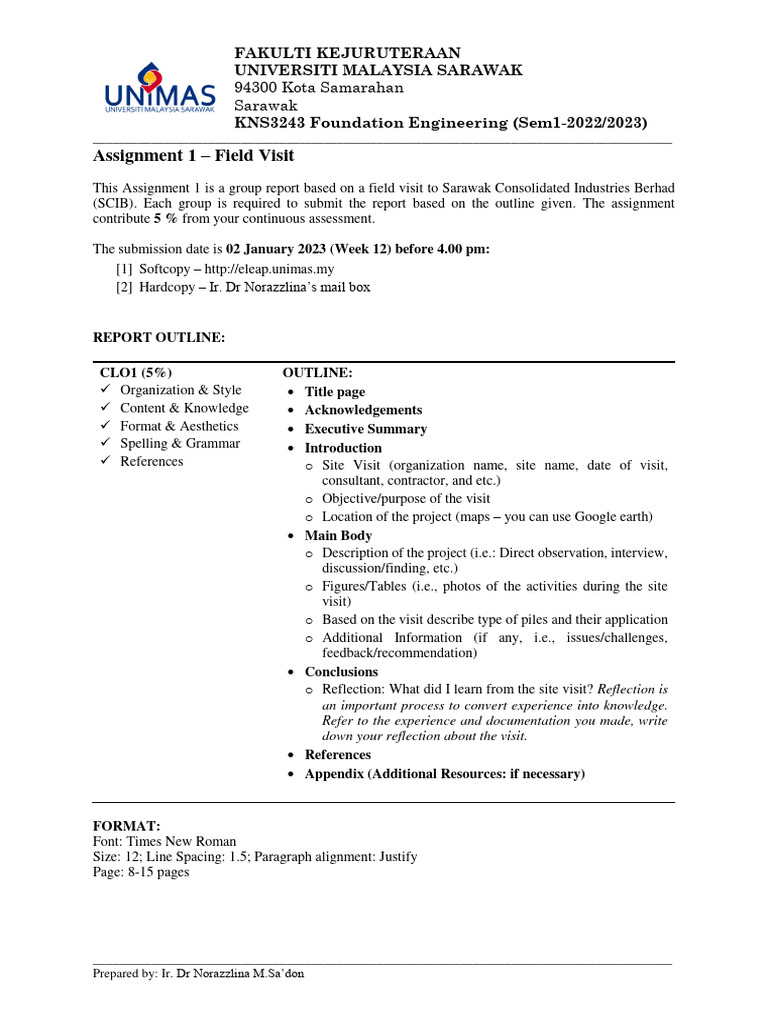 4a-KNS3243 Assignment 1-Site Visit S1 - 2022-2023 | PDF