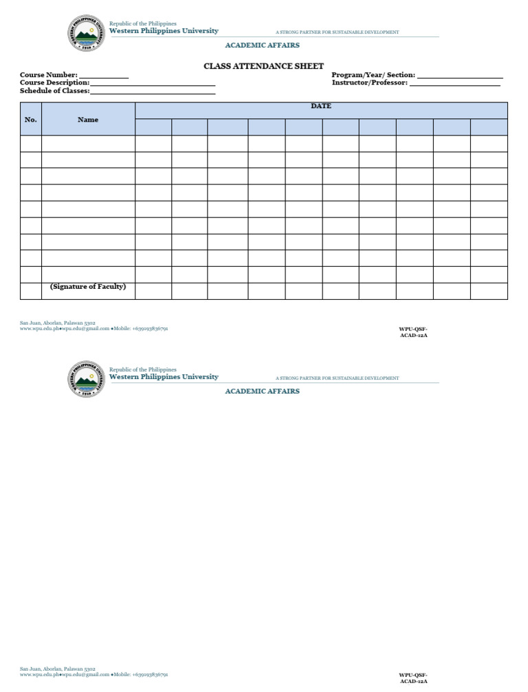 Class Attendance Sheet Template | PDF