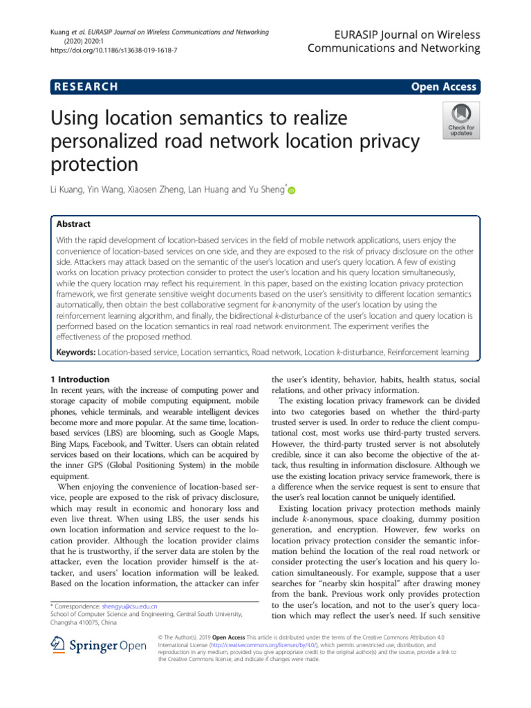 Using Location Semantics To Realize Personalized Road Network Location Privacy Protection | PDF ...