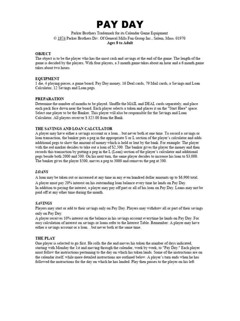 Payday 1974 Rules | PDF | Personal Finance | Gaming