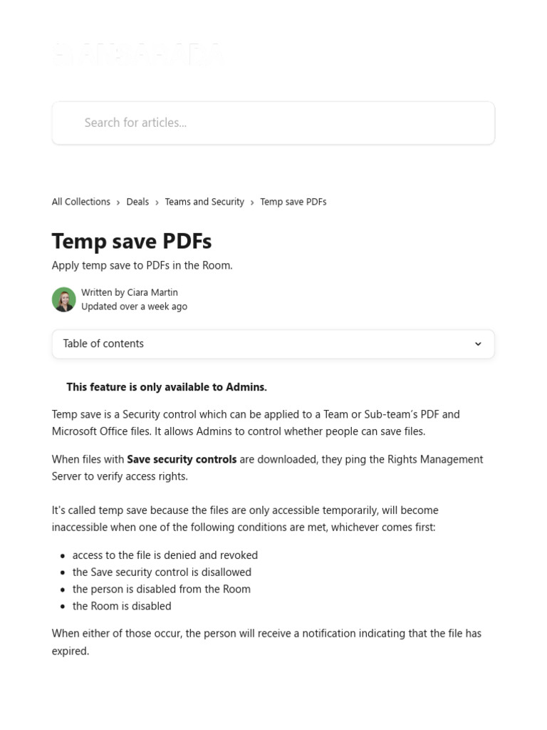 Temp Save PDFs - Ansarada Help & Support | PDF