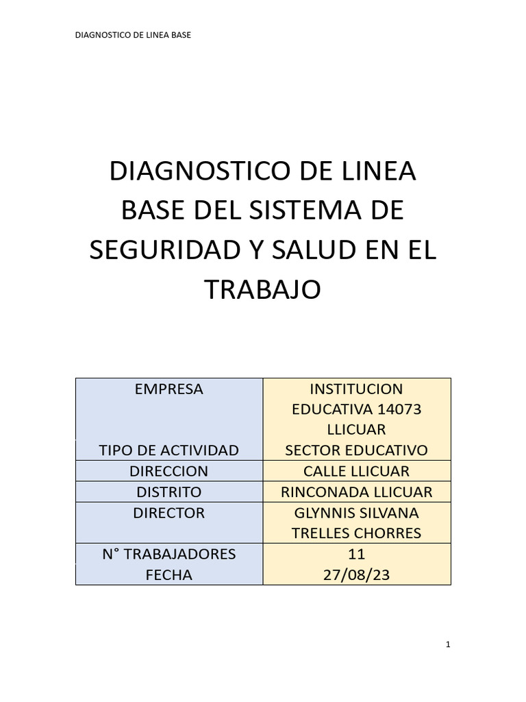 Diagnostico de Linea Base Del Sistema de Seguridad y Salud en El Trabajo | PDF | Business ...