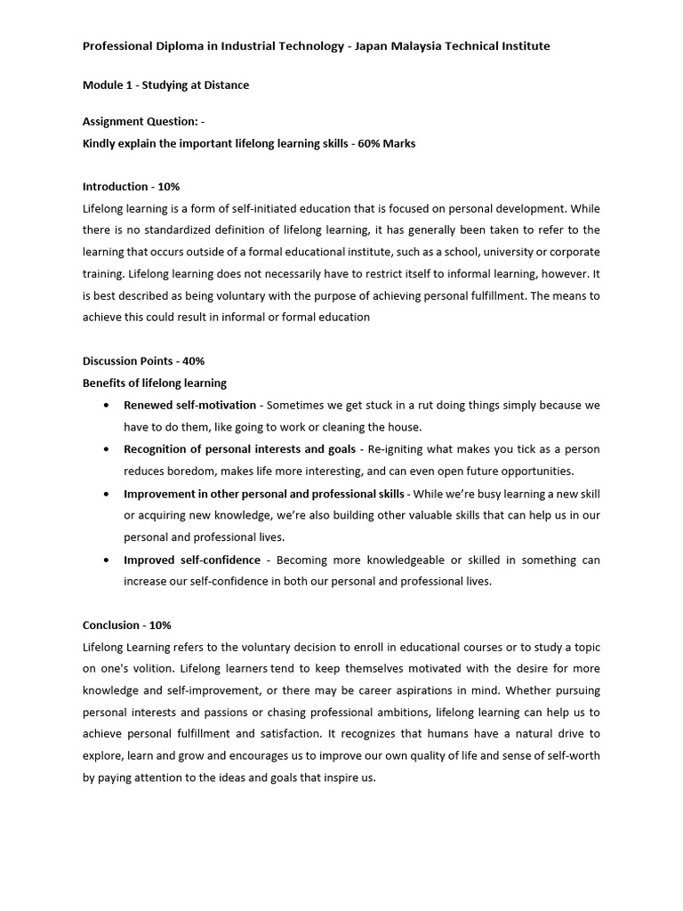 Professional Diploma in Industrial Technology - 10 Module Assignments | PDF | Employment ...